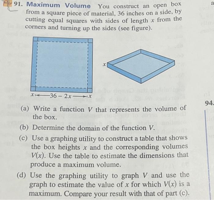 Solved 91. Maximum Volume You construct an open box from a | Chegg.com
