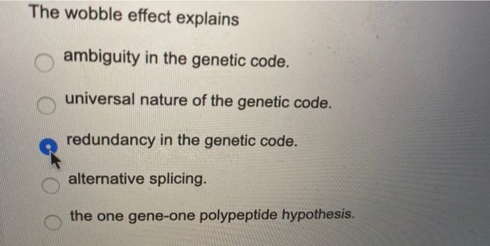 Solved The wobble effect explains ambiguity in the genetic | Chegg.com