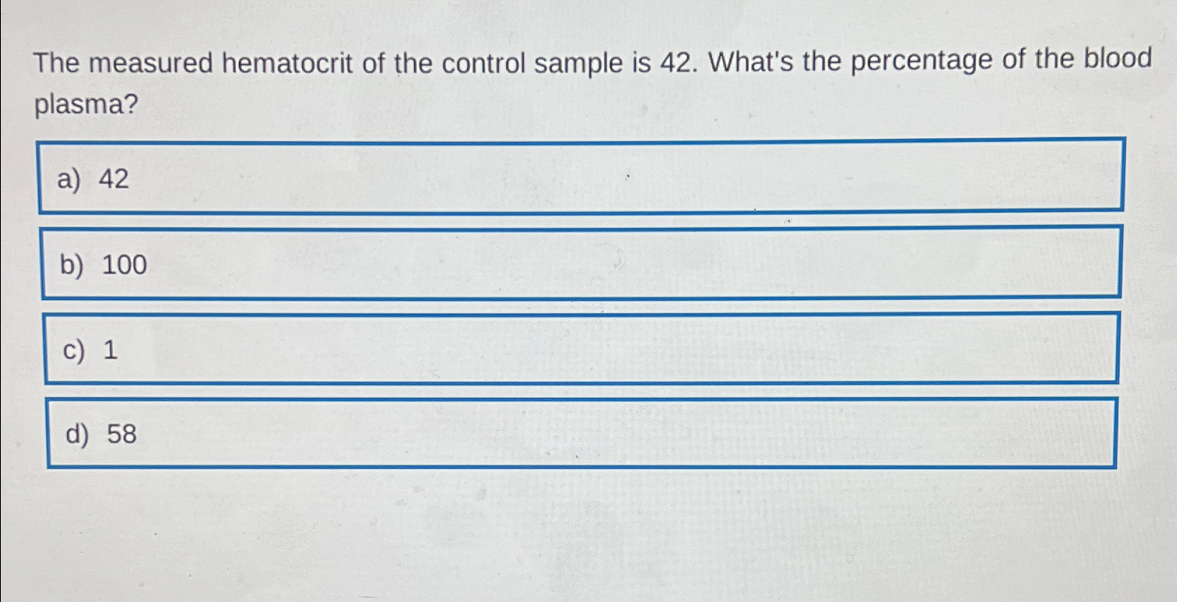 Solved The measured hematocrit of the control sample is 42 . | Chegg.com