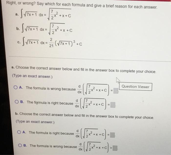 Solved Right, or wrong? Say which for each formula and give | Chegg.com