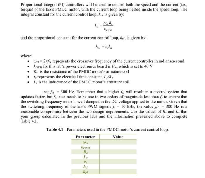 Solved Proportional-integral (PI) controllers will be used | Chegg.com