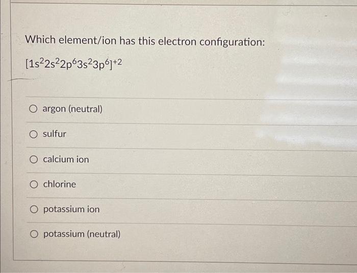 Solved Which element/ion has this electron configuration: | Chegg.com