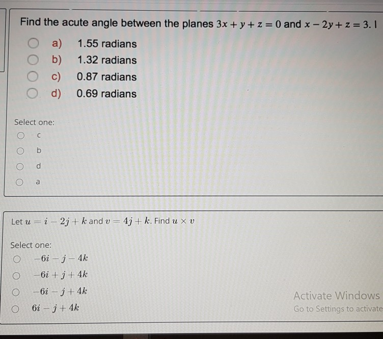 Solved Find the acute angle between the planes 3x + y + z = | Chegg.com