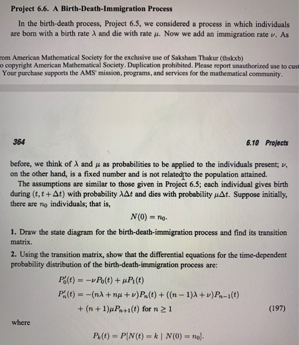 Project 6.6. A Birth-Death-Immigration Process In the | Chegg.com