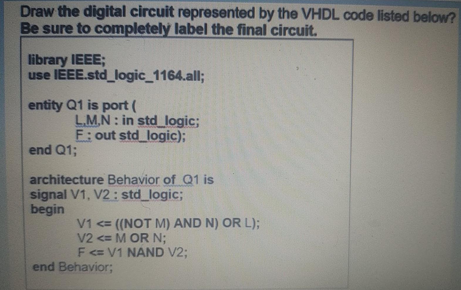 Solved Draw The Digital Circuit Represented By The Vhdl Code 