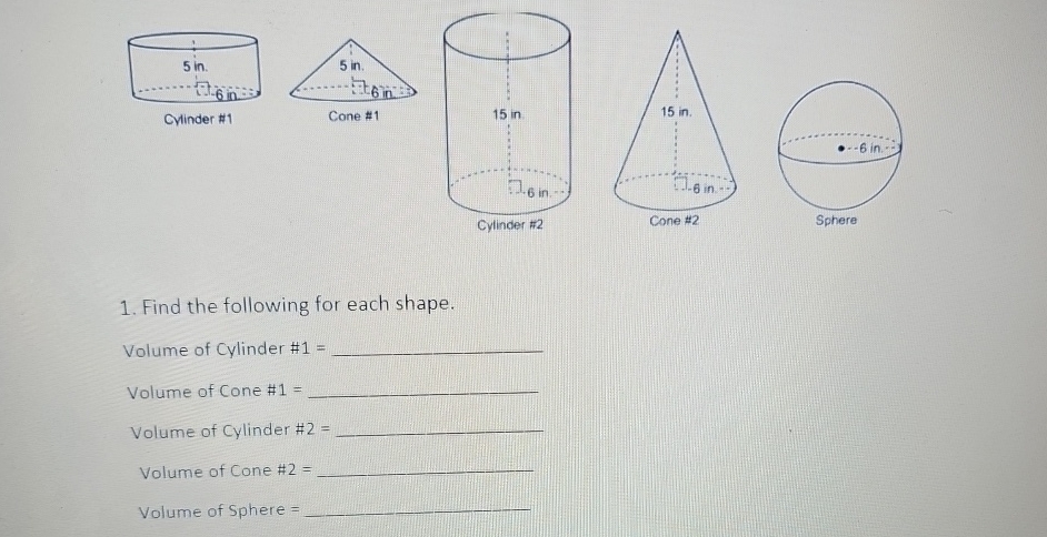Solved Cylinder #1Cone #1Cylinder #2Find the following for | Chegg.com