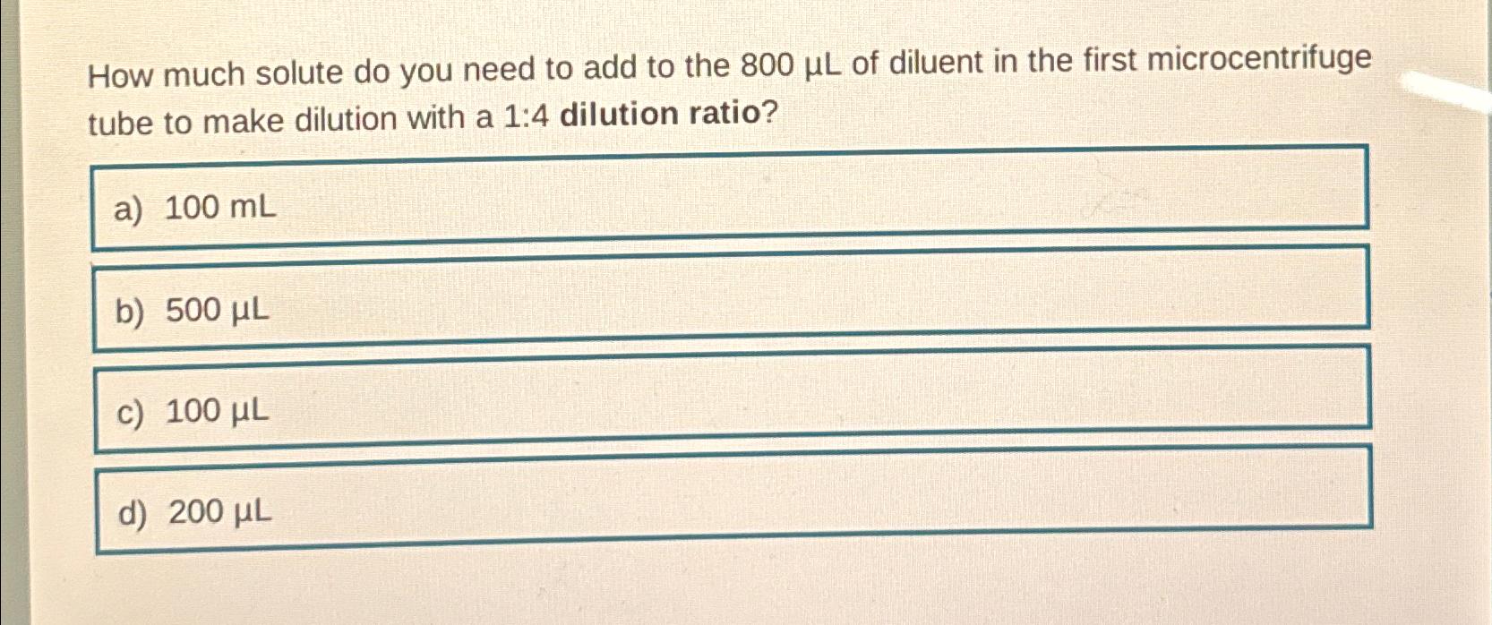 Solved How much solute do you need to add to the 800μL ﻿of | Chegg.com
