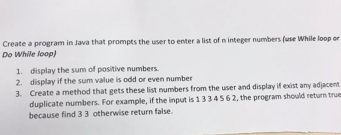 Solved Create a program in Java that prompts the user to | Chegg.com