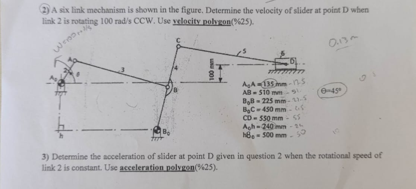 Solved soru1) ﻿A six link mechanism is shown in the figure. | Chegg.com