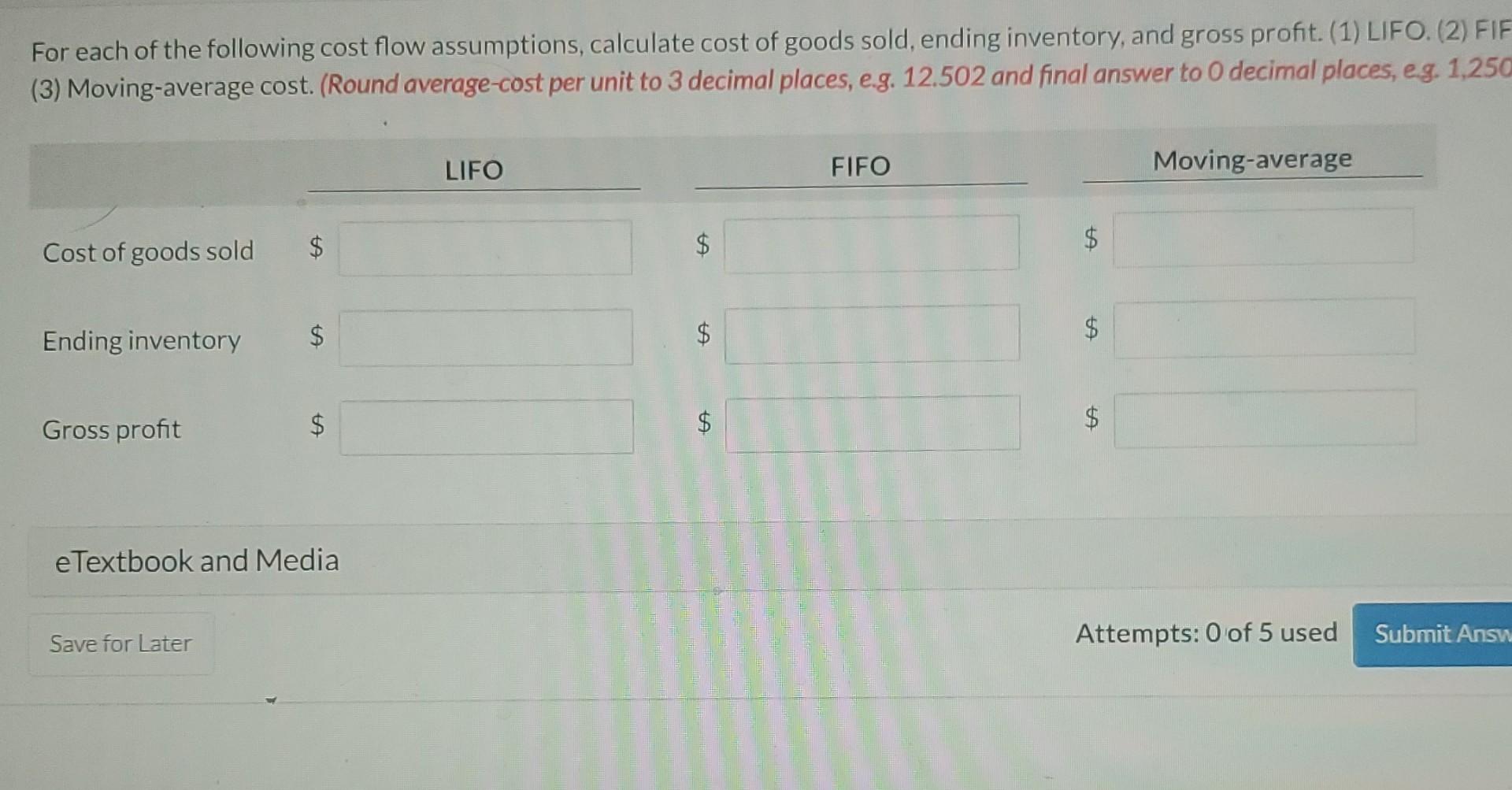 Solved For each of the following cost flow assumptions, | Chegg.com