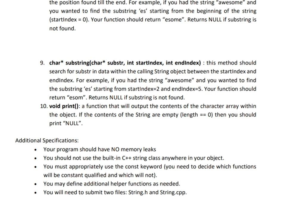 Solved Implement your own string class using only primitive | Chegg.com