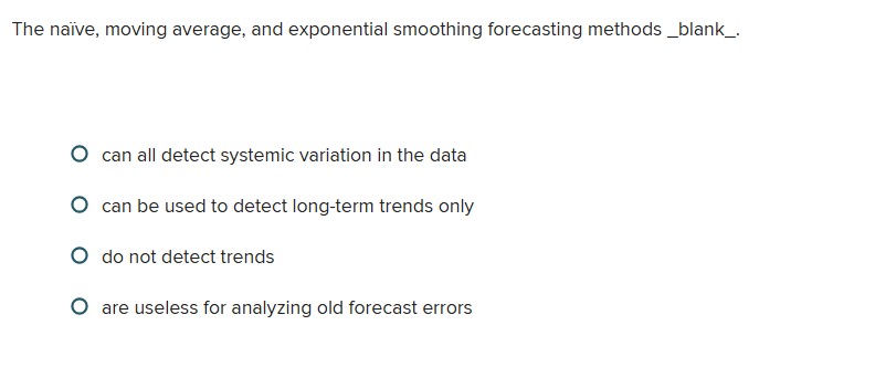 Solved The naïve, ﻿moving average, and exponential smoothing | Chegg.com
