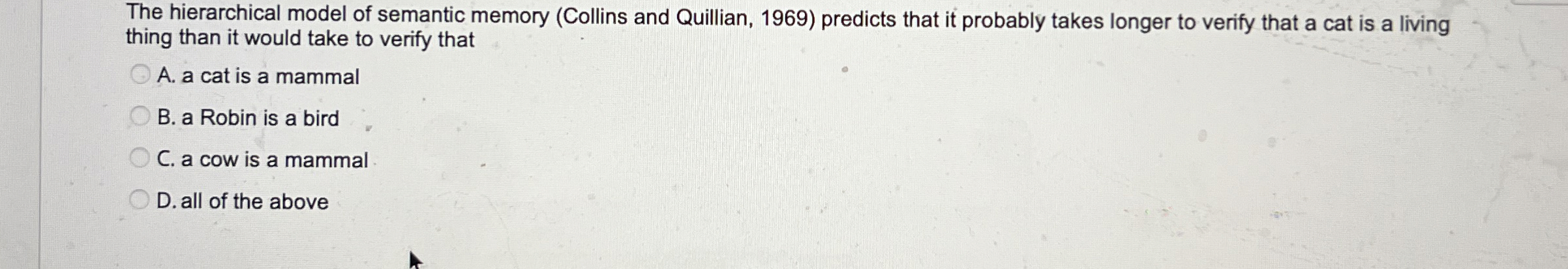 Solved The hierarchical model of semantic memory (Collins | Chegg.com