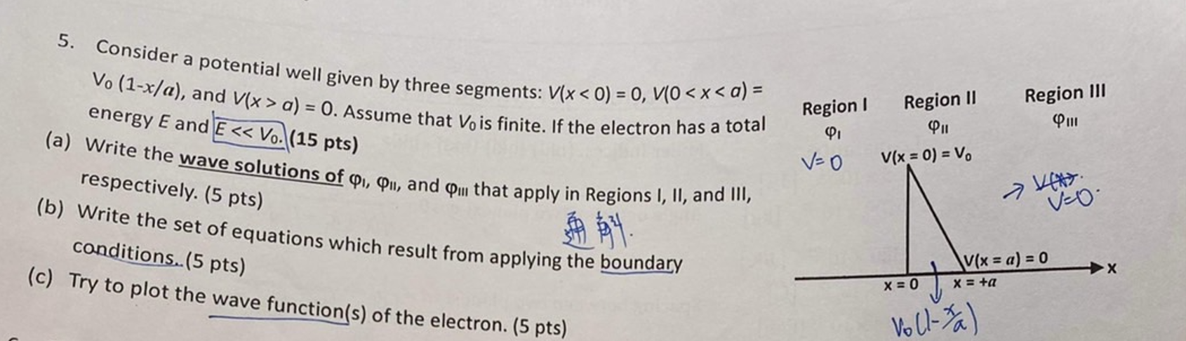 Solved Consider a potential well given by three segments: | Chegg.com
