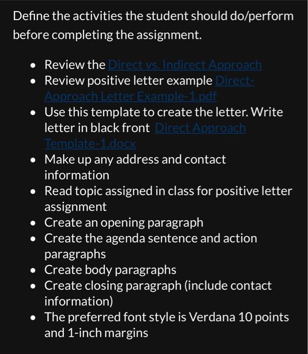 *. Direct Approach Letter Assignment and Steps Direct | Chegg.com