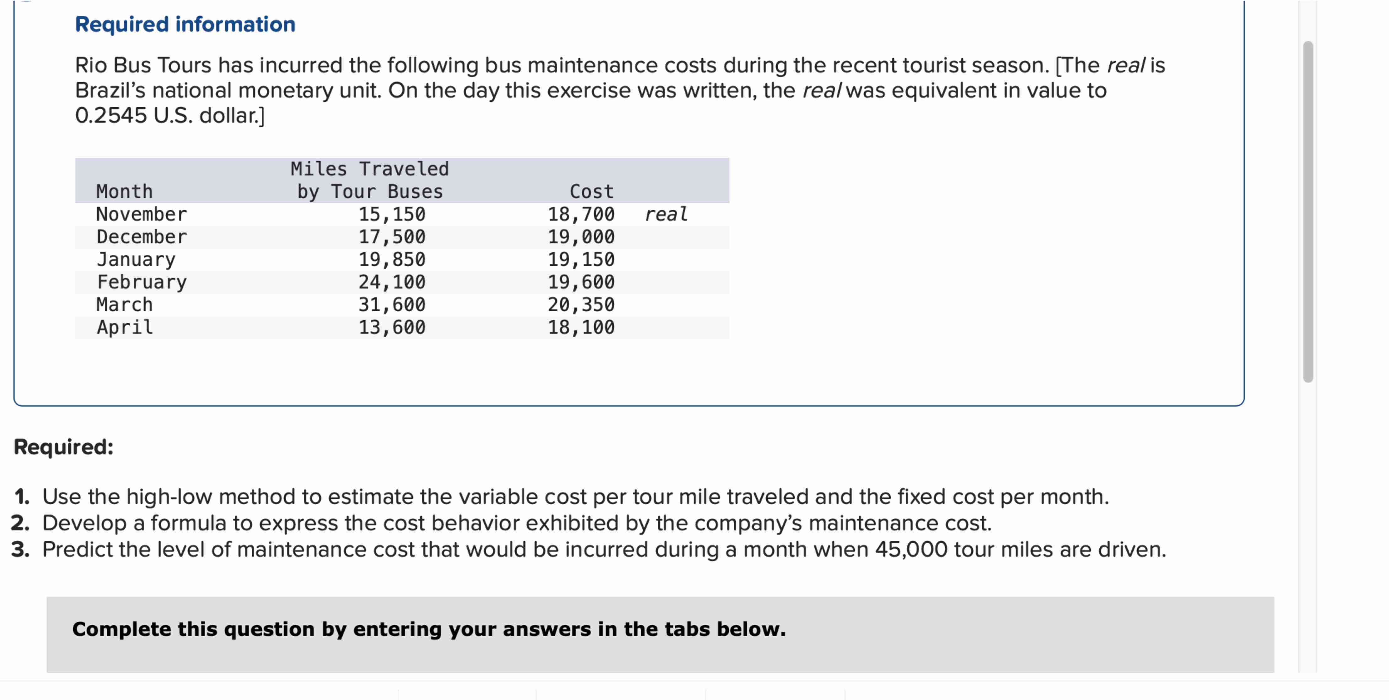 Solved Required informationRio Bus Tours has incurred the | Chegg.com