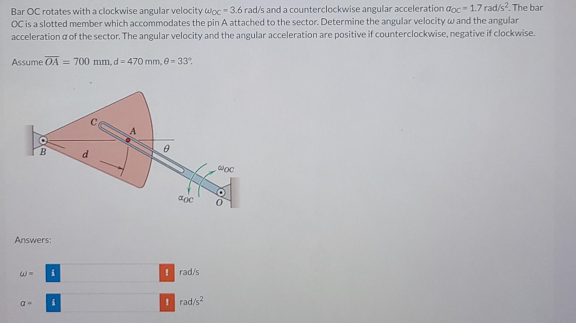 Solved Bar Oc Rotates With A Clockwise Angular Velocity Woc 