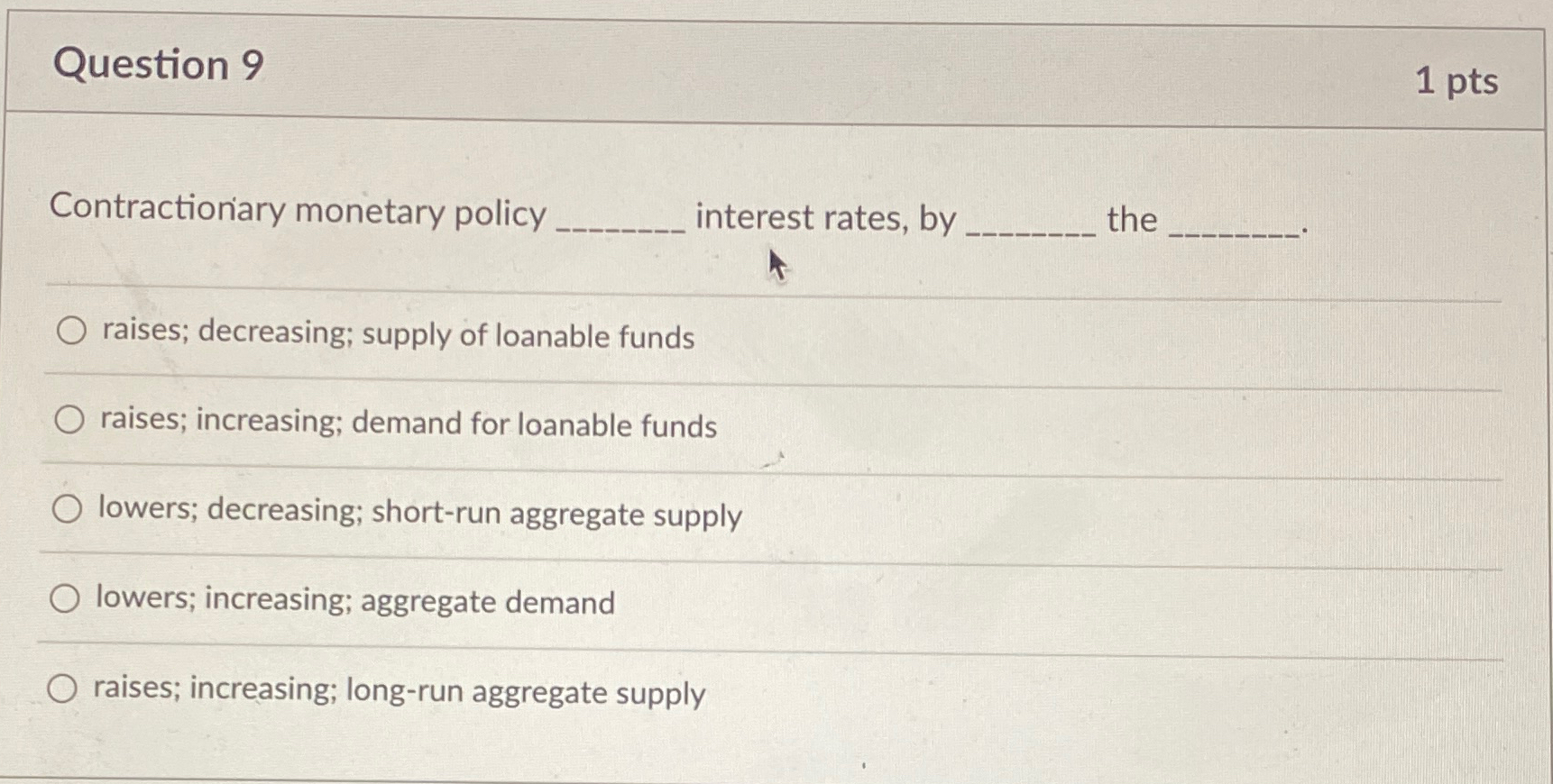 Solved Question 91ptsContractionary monetary policy interest | Chegg.com