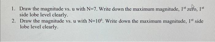 [Solved]: 1. Draw the magnitude vs. u with N=7. Write down