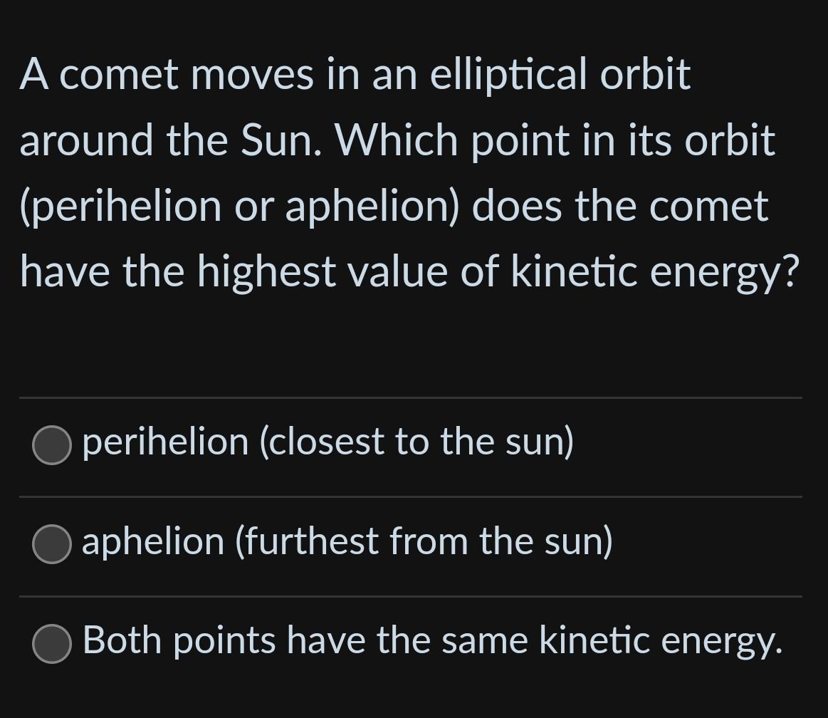 Solved A Comet Moves In An Elliptical Orbit Around The Sun