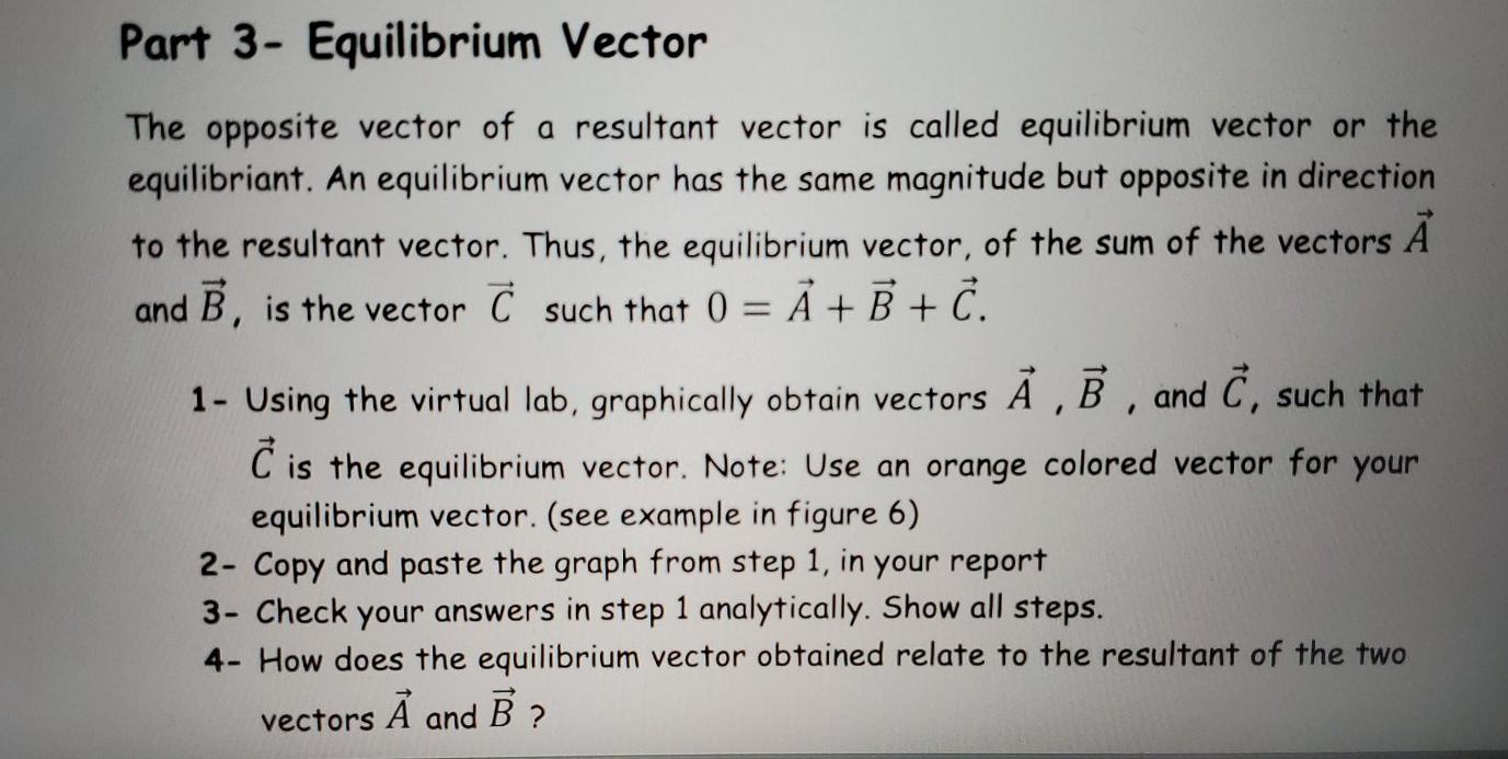 Solved Part 3- Equilibrium Vector The opposite vector of a | Chegg.com