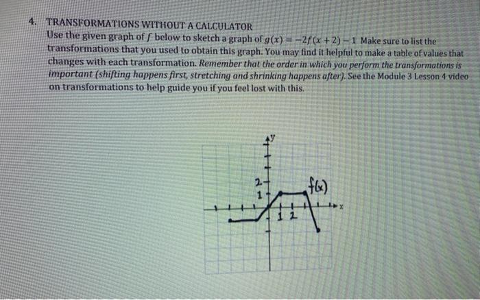 Solved 4. TRANSFORMATIONS WITHOUT A CALCULATOR Use the given | Chegg.com