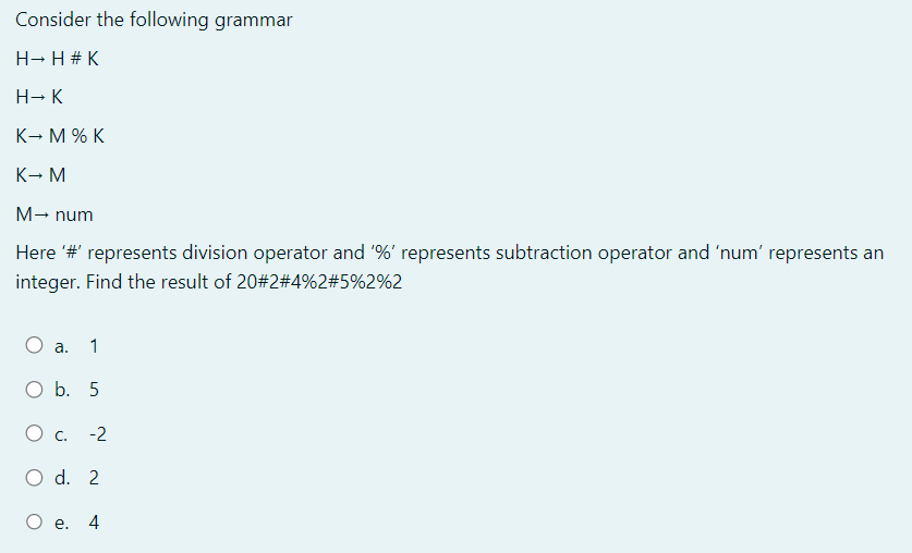 Solved Consider the following grammarH→H#KH→KK→M%KK→MM→ ﻿num | Chegg.com