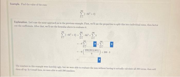 Solved Example. Find tbe value of the stan: ∑k=1200(−6k2+3) | Chegg.com