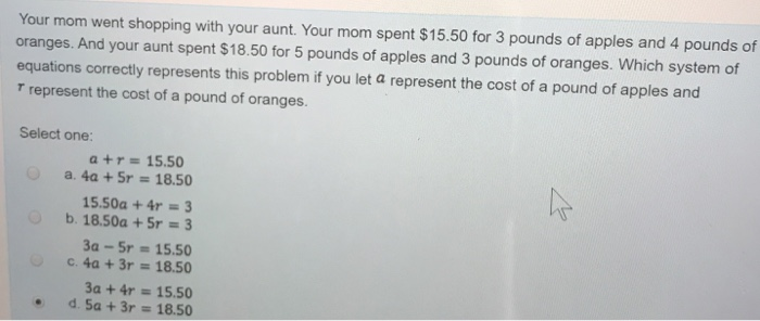 Solved Your mom went shopping with your aunt. Your mom spent | Chegg.com