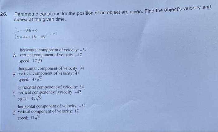 Solved 6 Parametric Equations For The Position Of An Object
