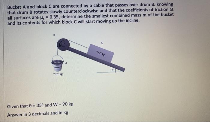 Solved Bucket A and block C are connected by a cable that | Chegg.com