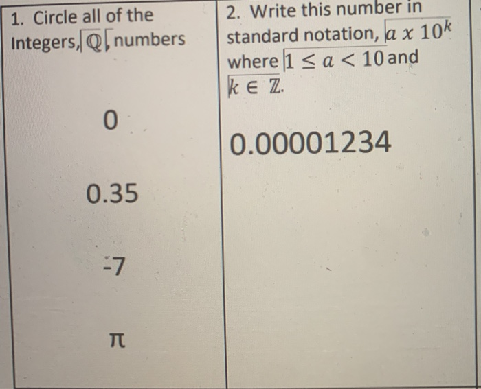 Solved 1. Circle all of the Integers, Q[numbers 2. Write | Chegg.com