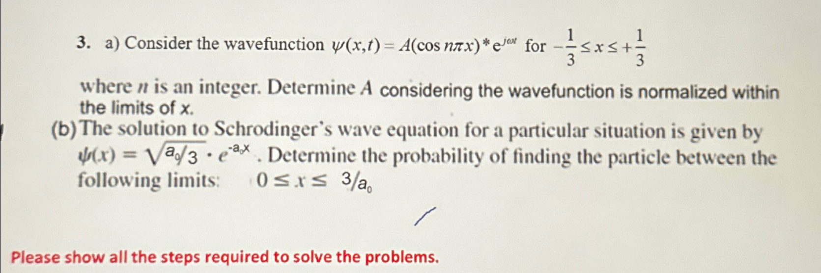 a) Consider the wavefunction \\\\psi | Chegg.com