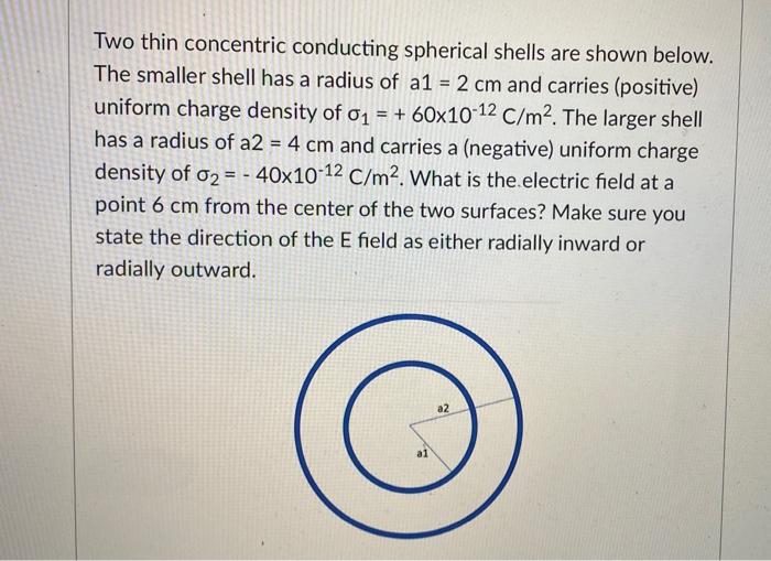 Solved Two thin concentric conducting spherical shells are | Chegg.com