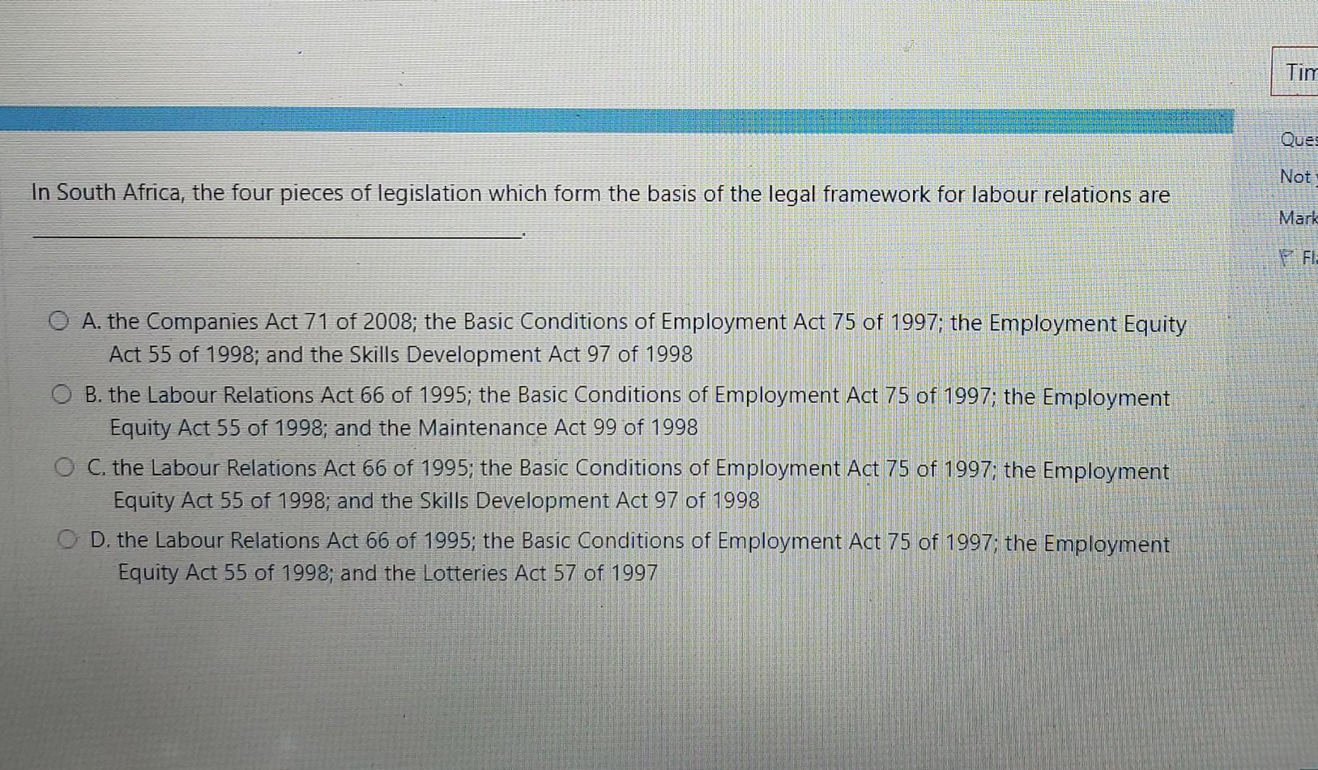 Solved In South Africa, the four pieces of legislation which | Chegg.com