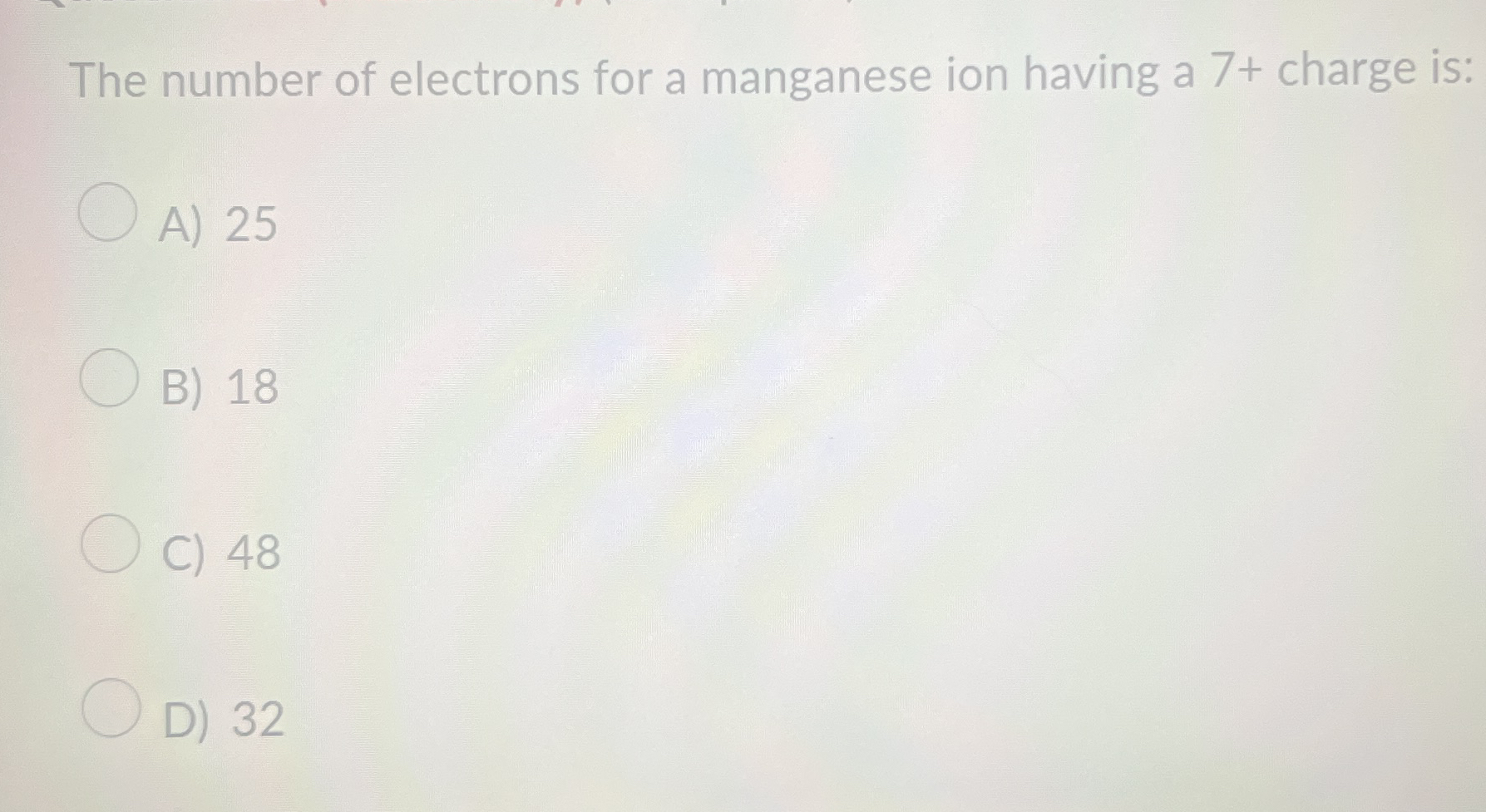 Solved The number of electrons for a manganese ion having a | Chegg.com