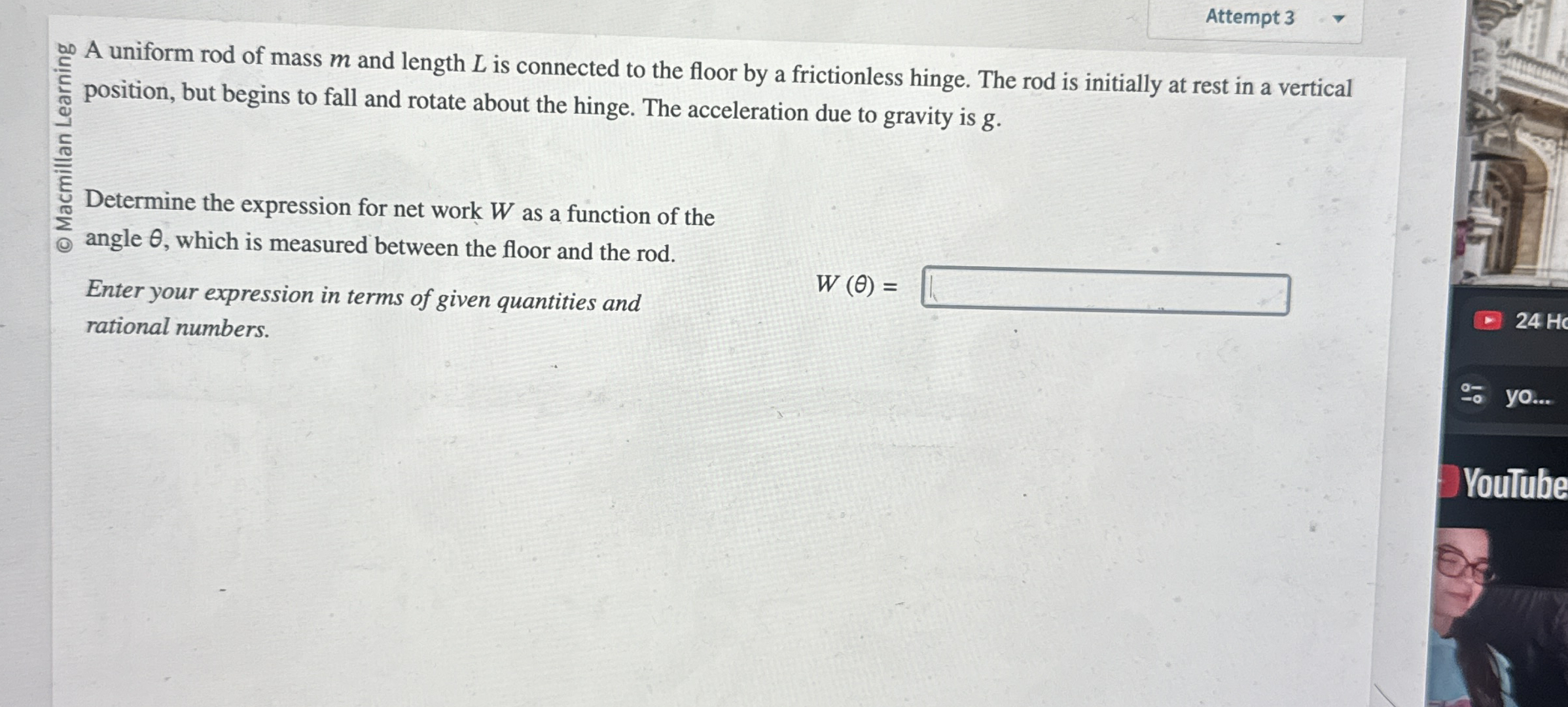Solved Attempt 3?00 ﻿A uniform rod of mass m ﻿and length L | Chegg.com