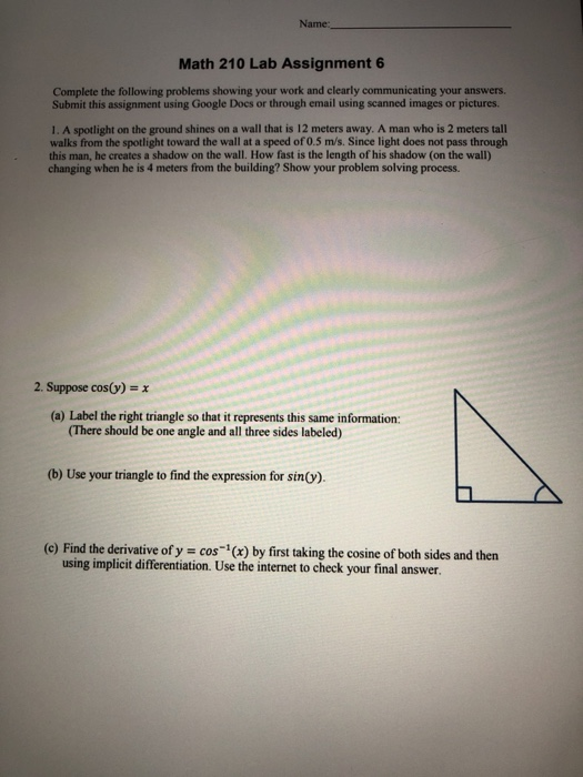 Solved Name: Math 210 Lab Assignment 6 Complete the | Chegg.com