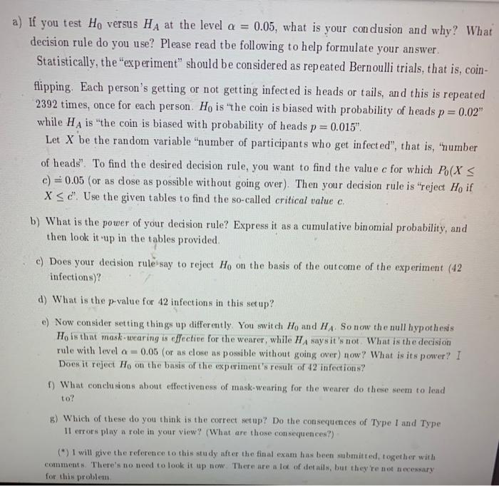 Solved a) If you test Ho versus HA at the level a = 0.05, | Chegg.com