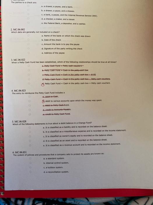 Solved The parties to a checkarer a. a drawer, a payee, and | Chegg.com