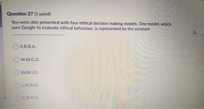 Solved Question 35 (1 point) Which of the following is the | Chegg.com