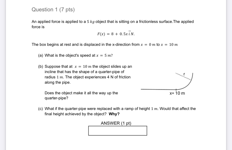 Solved Question 1 (7 ﻿pts)An applied force is applied to a 5 | Chegg.com