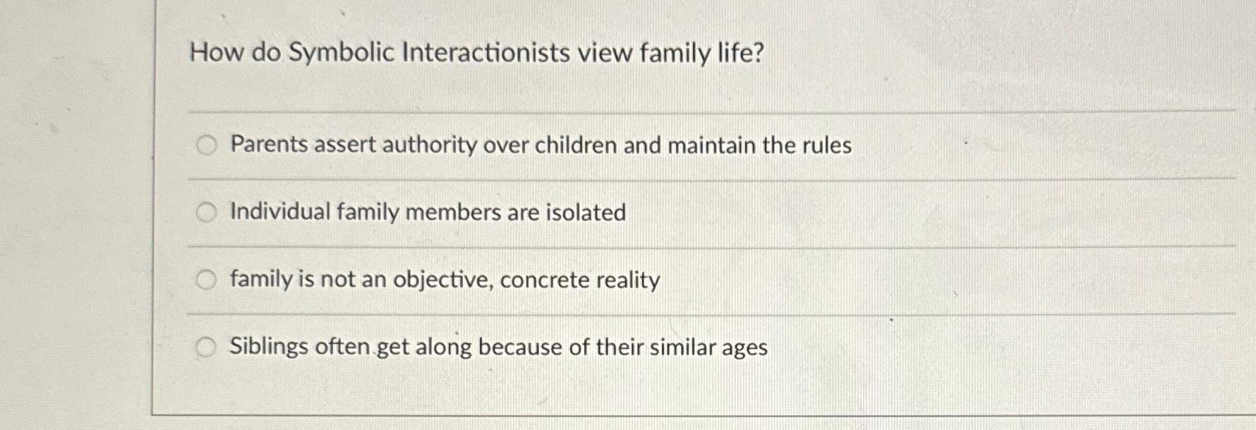 Solved How do Symbolic Interactionists view family | Chegg.com