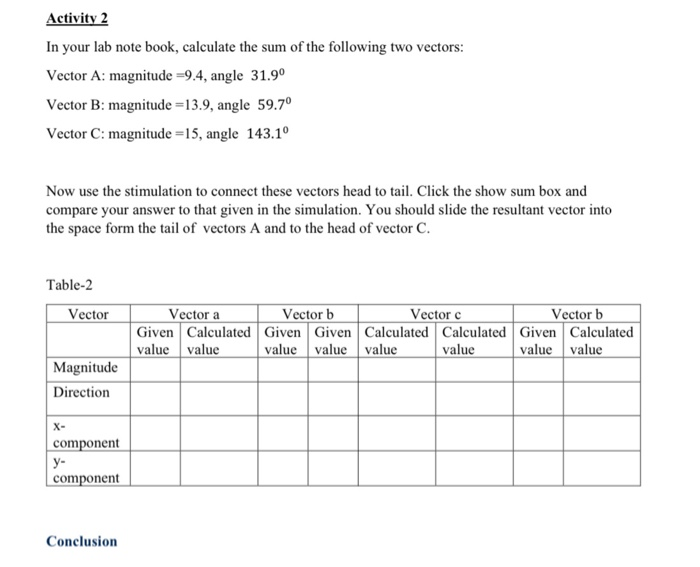 Solved Activity 2 In your lab note book, calculate the sum | Chegg.com
