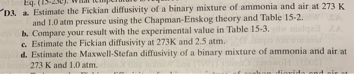 Solved Eq. D3. a. Estimate the Fickian diffusivity of a | Chegg.com