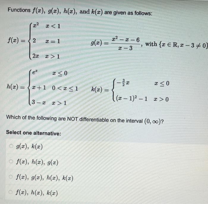 Solved Functions f(x),g(x),h(x), and k(x) are given as | Chegg.com