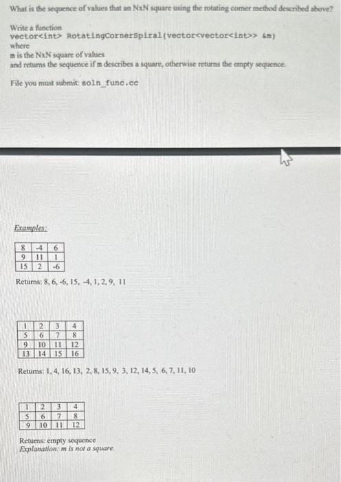 Solved What is the sequence of values that an NxN square | Chegg.com