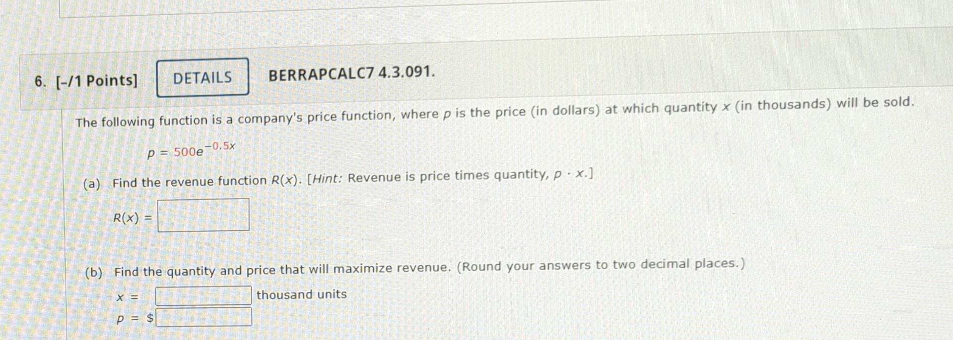 Solved The following function is a company's price function, | Chegg.com