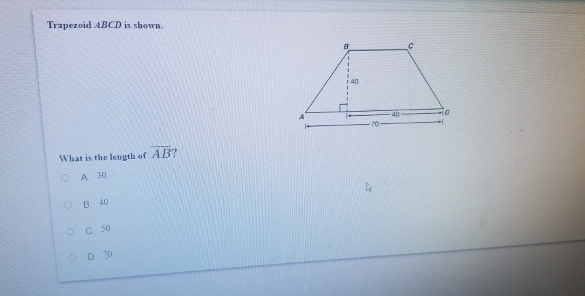 Solved Trapezoid ABCD is shown. B с 140 40 D А 70 What is | Chegg.com