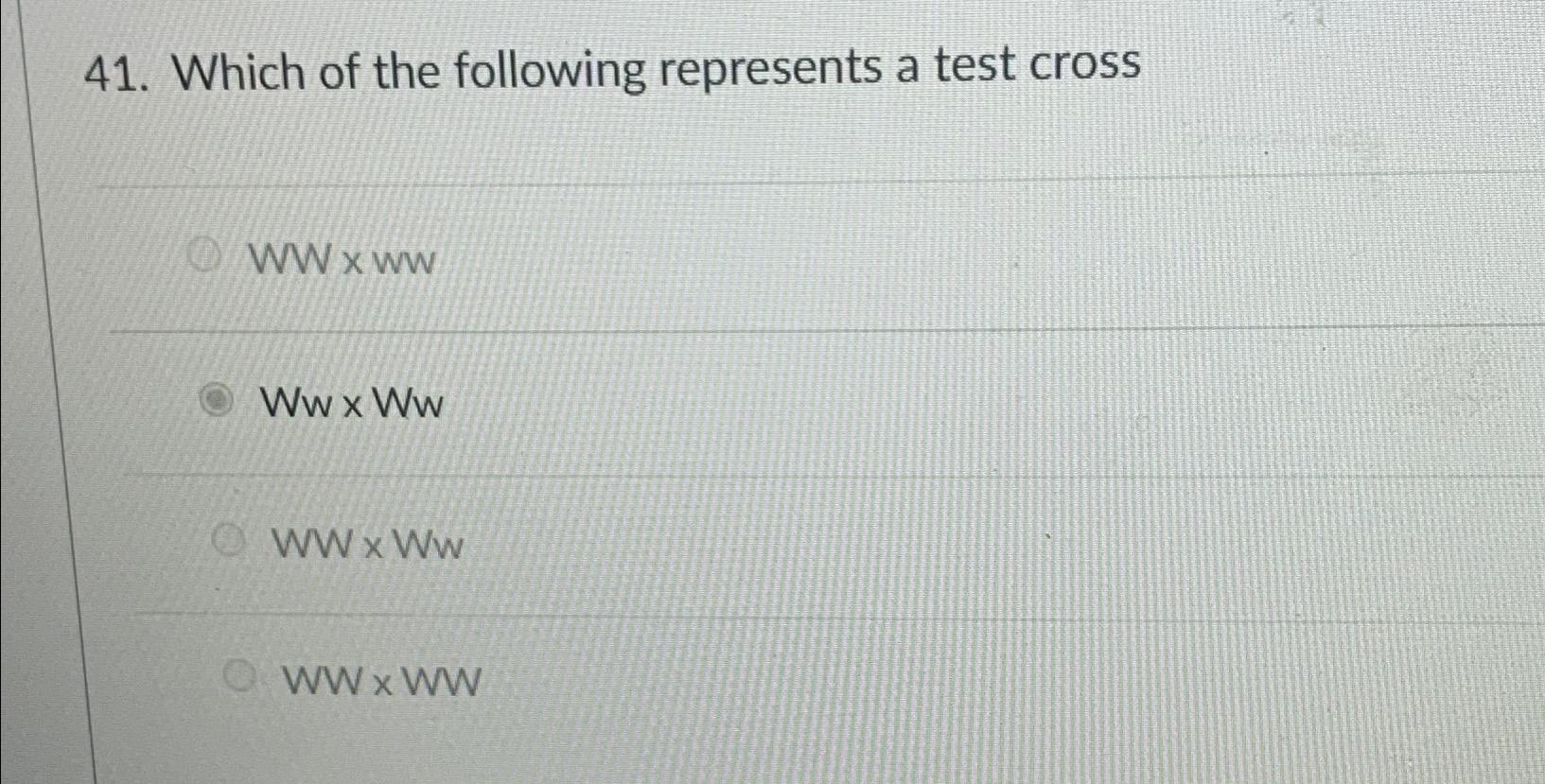 Solved Which of the following represents a test crossWW x | Chegg.com
